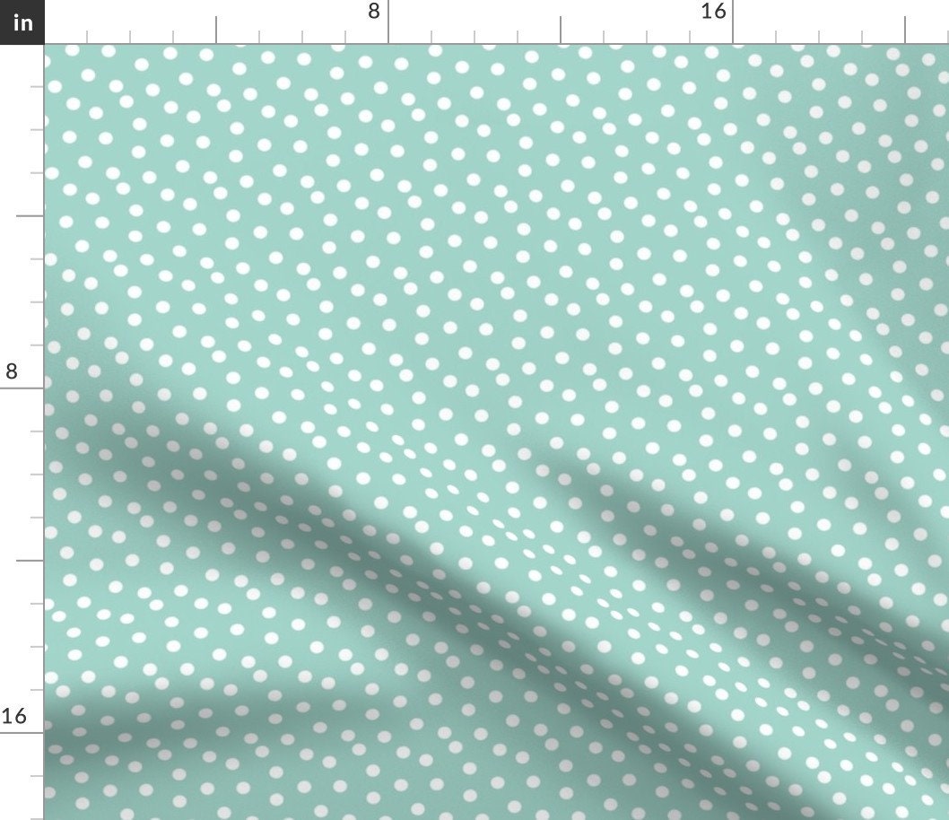 White Dots on Mint Fabric Mint White Polka Dots Mini Print | Etsy