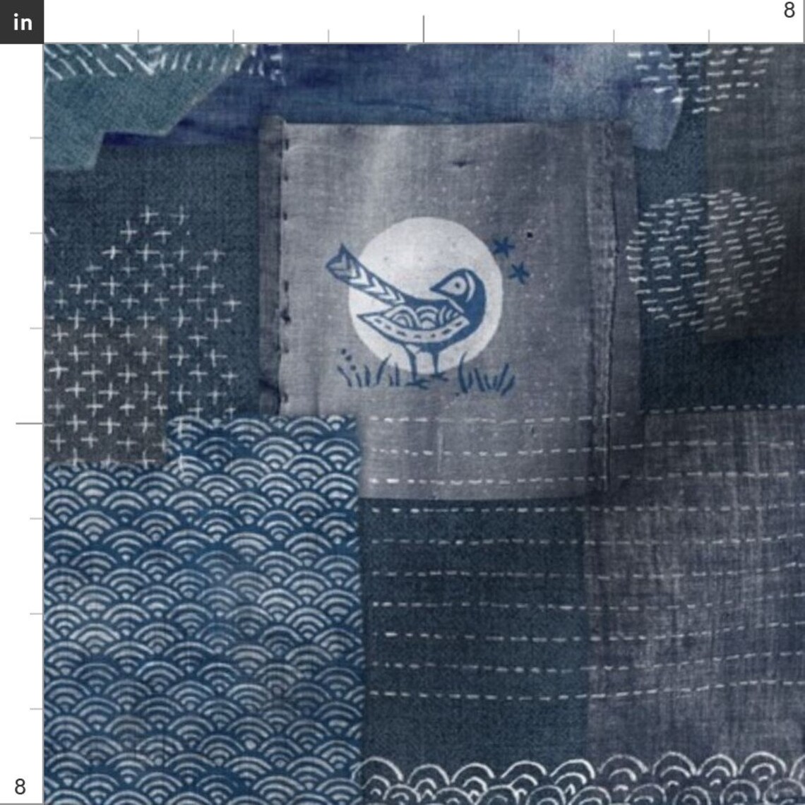 Sashiko Indigo Fabric Japanese Stitch Pattern by Forests | Etsy