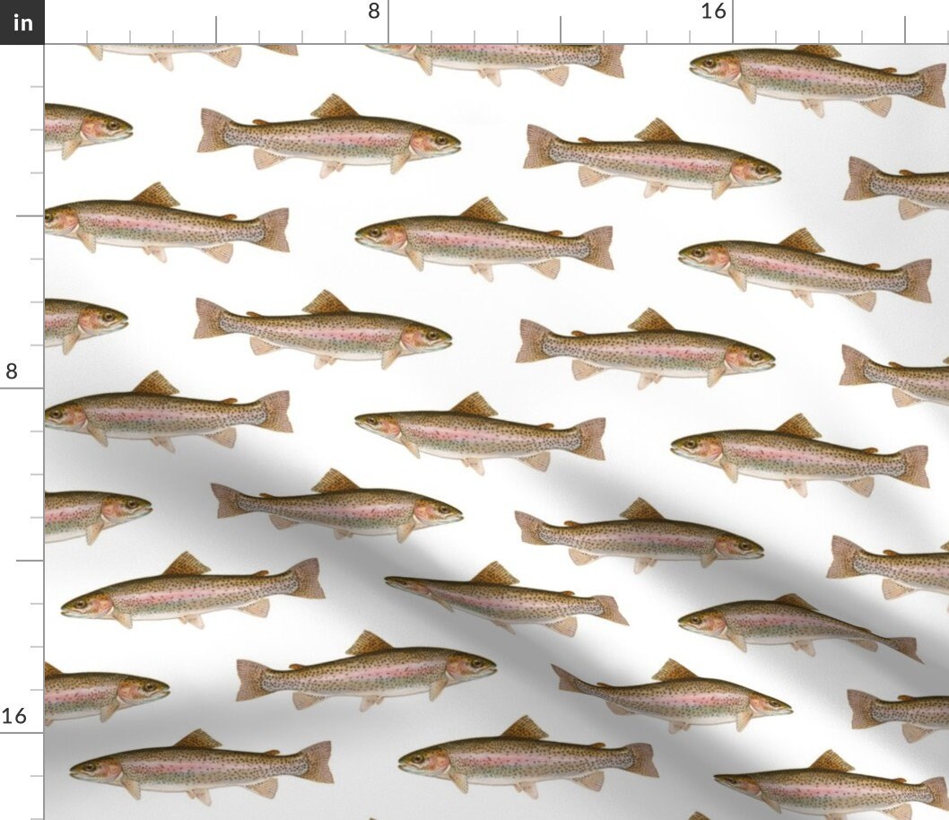 Fishing Fabric Rainbow Trout On White By Weavingmajor | Etsy
