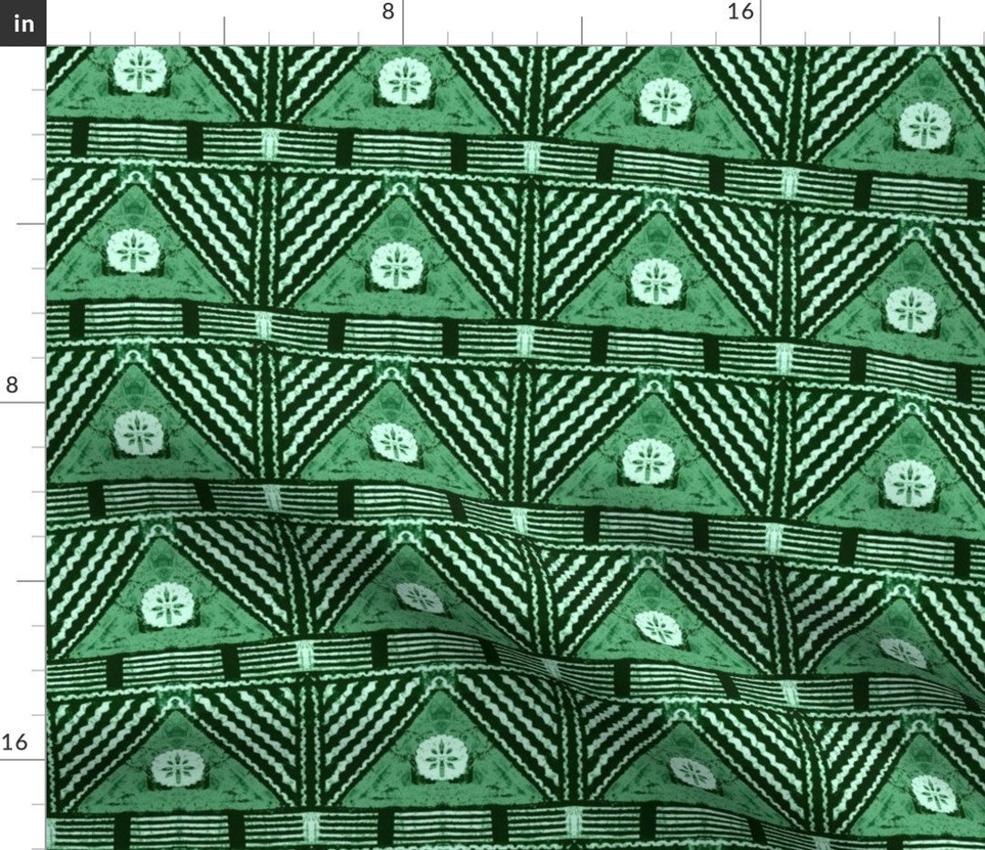 Fiji Green Geometric Illustration Fabric Fijian Tapa 246 by - Etsy