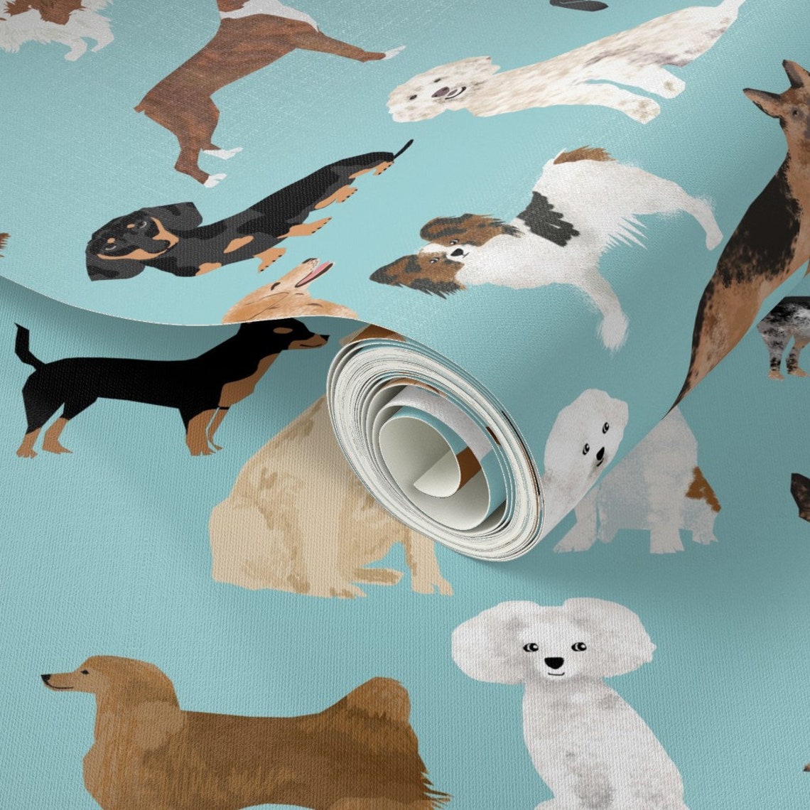 Dogs Wallpaper Light Blue Lots of Breeds Dog Breed by - Etsy