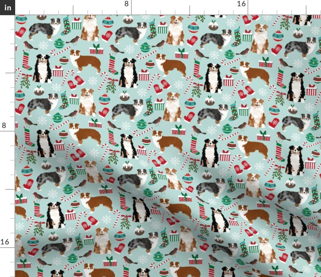 Australian Shepherd Fabric Australian Shepherd Holiday Fabric by ...