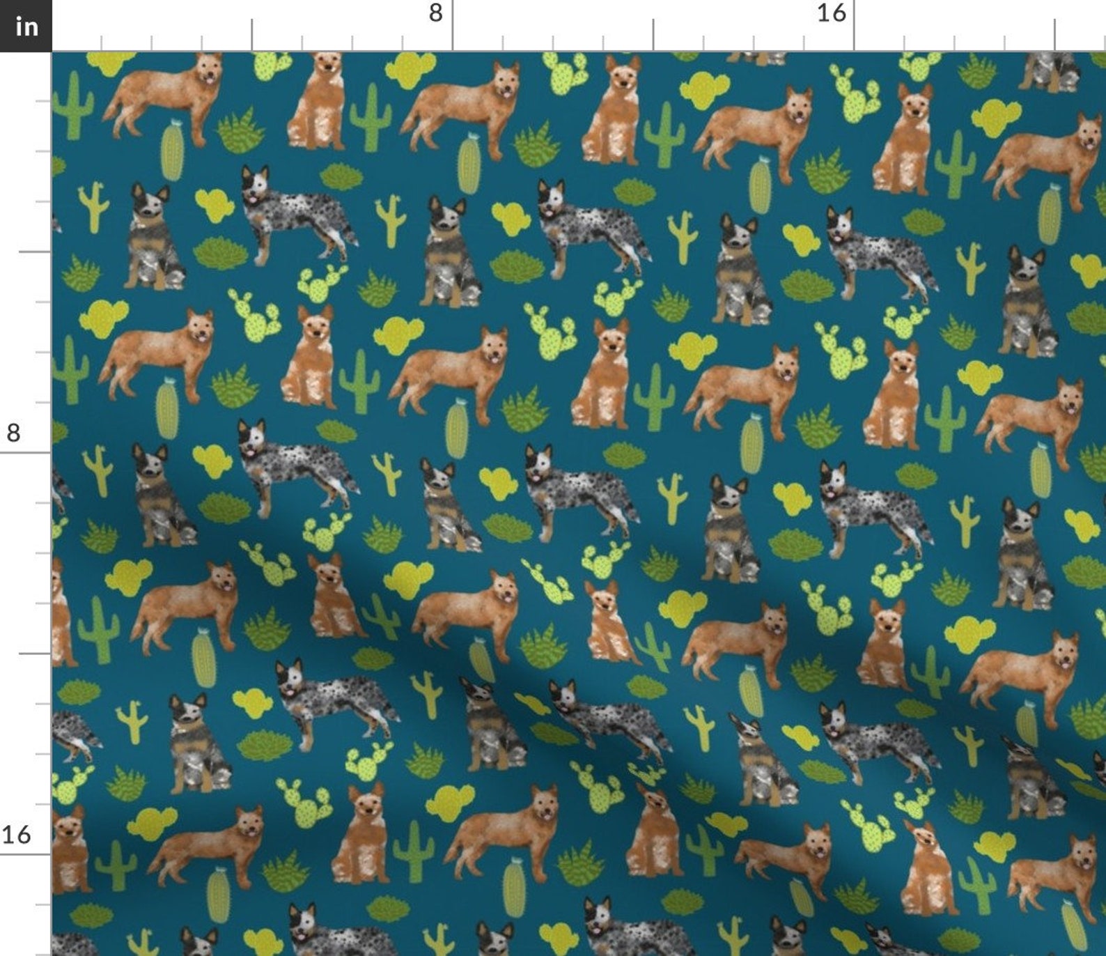 Cattle Dog Cactus Fabric Australian Cattle Dog Fabric Blue - Etsy