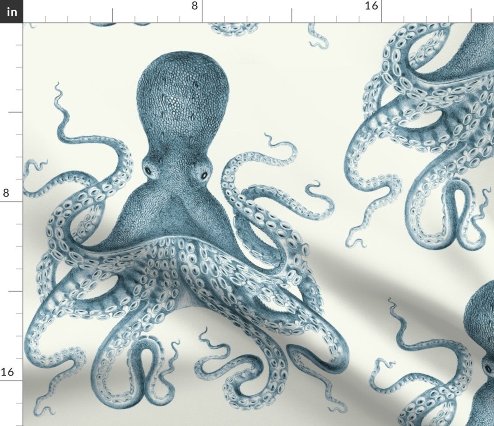 Blue Octopus Fabric Octopus Oasis in Sea by Willowlanetextiles Nautical ...