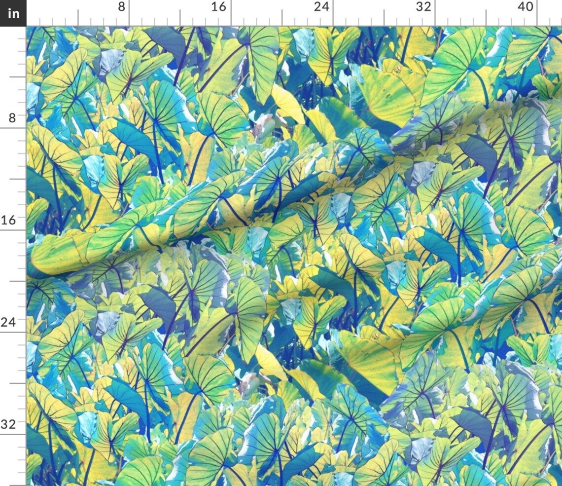 Green Blue Tropical Leaves Fabric Kalo Sunshine Green Leaves - Etsy