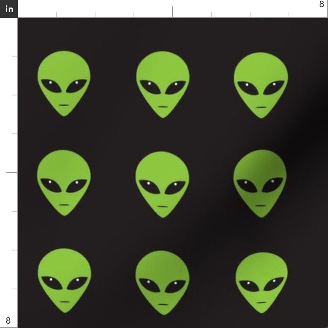 Alien Head Fabric Bright Lime Green Aliens at Night Space - Etsy