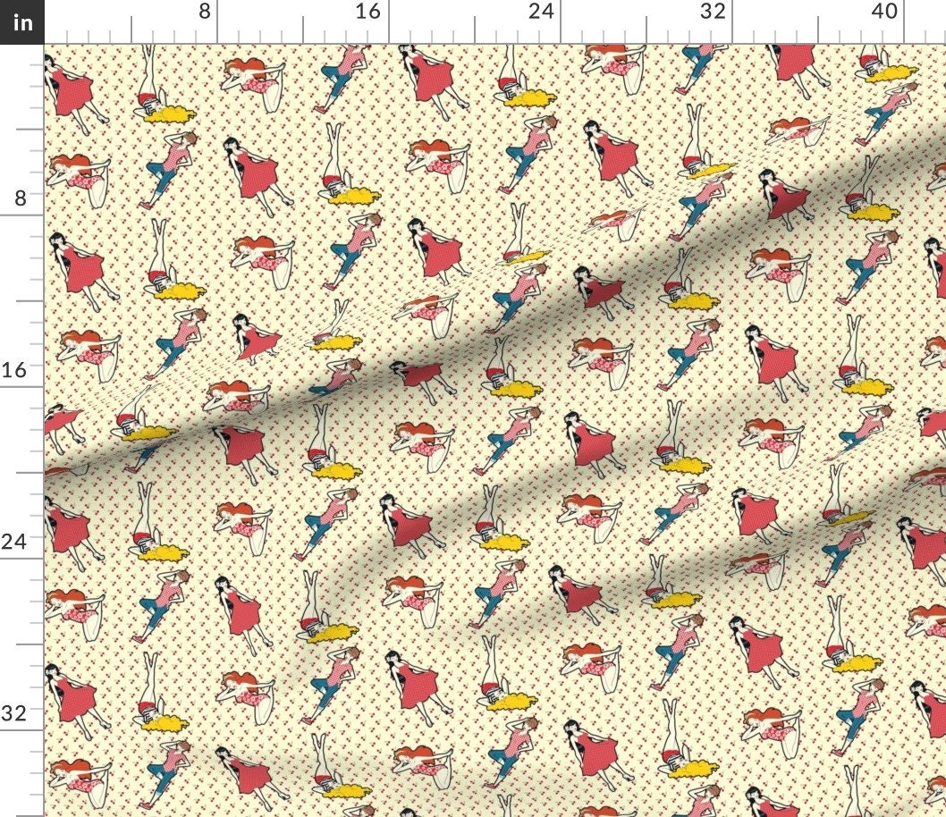 Pin up Girl Fabric Retro Pinup Girls With Cherry Backdrop on - Etsy