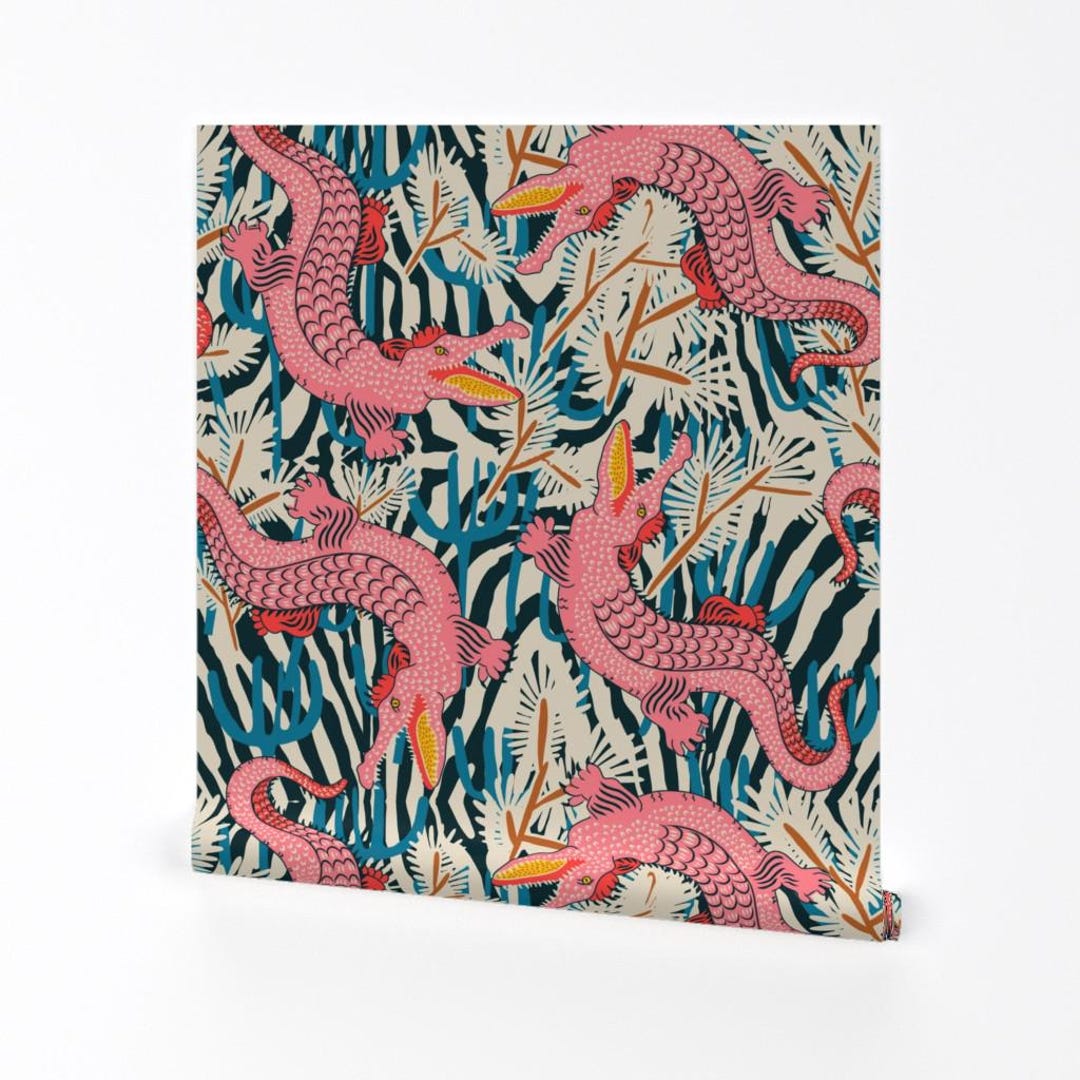 Pink Gator Removable Peel and Stick Wallpaper Bright Animal Alligator ...