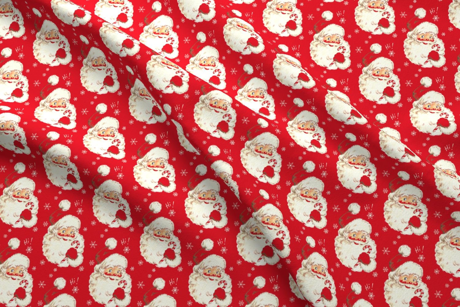 Vintage Santa Fabric Hi Santa Christmas Real Red By | Etsy