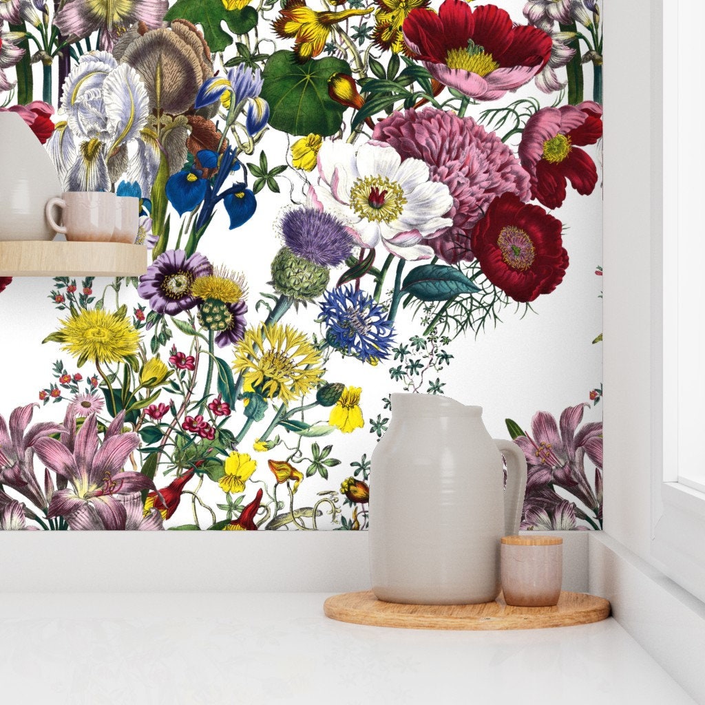 Botanical Wallpaper Bloomin' Lovely Bright by - Etsy