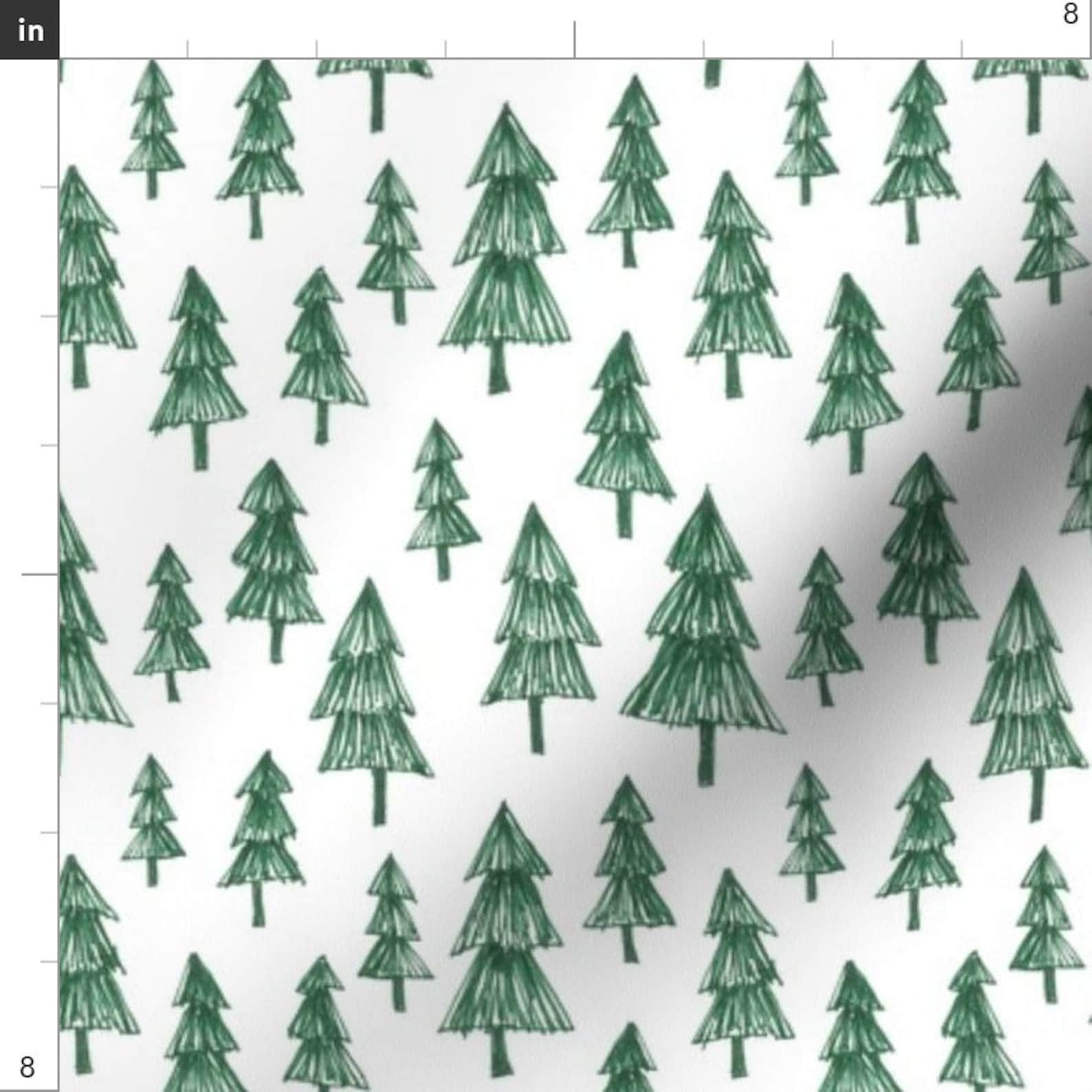 Tree Pattern Fabric Sketchy Green Tree Pattern by Swoldham - Etsy