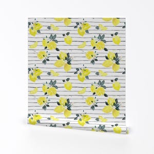 Lemons Wallpaper - Citrus + Flowers Lemon Stripe by Crystal Walen ...