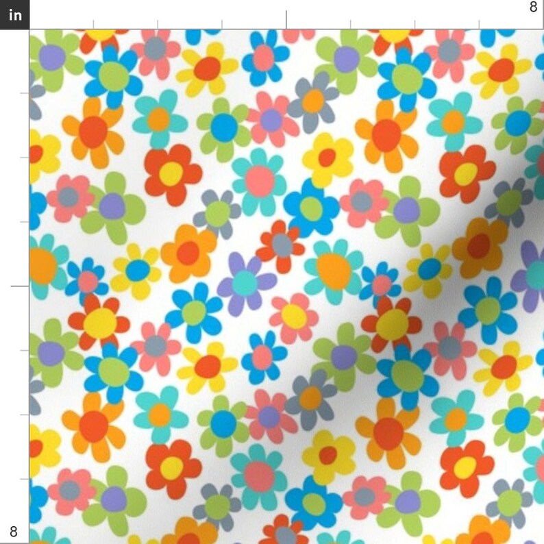 Rainbow Flower Fabric Girl Power Flower Power by - Etsy
