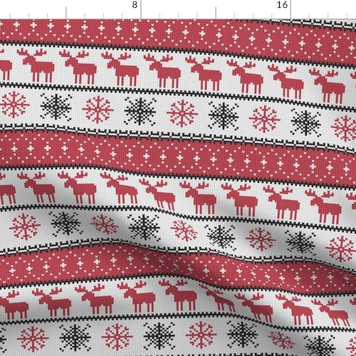 Christmas Moose Fabric Fair Isle Moose red Winter Knits - Etsy
