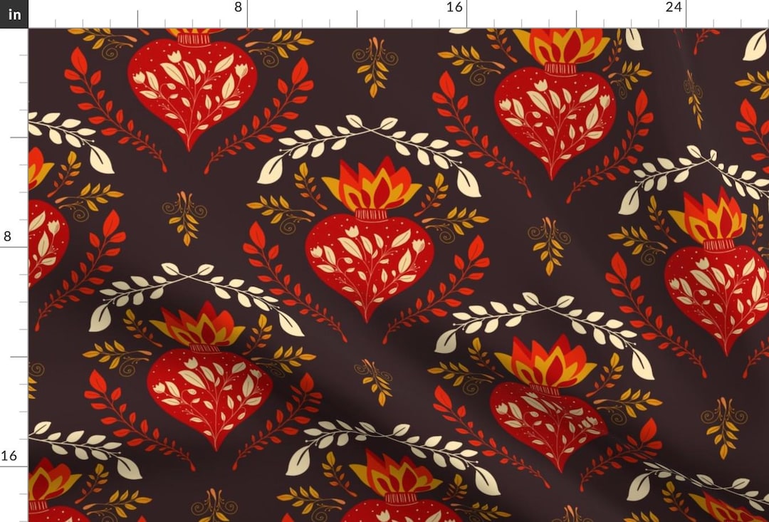 Art Nouveau Fabric - Sacred Heart Damask by Halleygertrude - Brown and ...