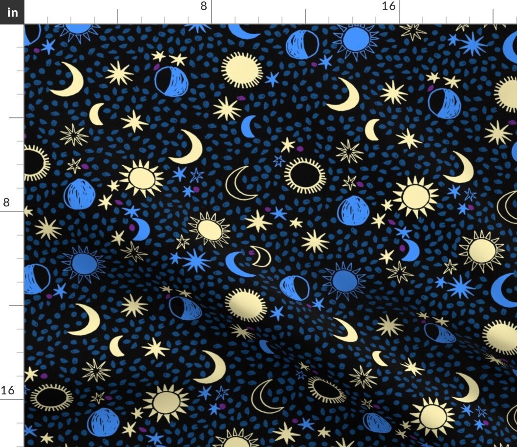 Stars Fabric Bedtime Moon Stars Night By Andrea Lauren | Etsy