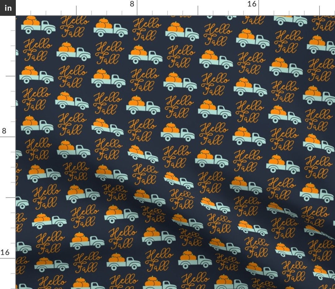 Hello Fall Fabric Vintage Truck With Pumpkins by Littlearrowdesign navy ...