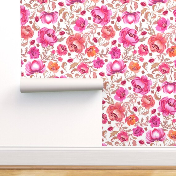 Rococo Floral Fabric Rococo Garden by Jill O Connor Pink | Etsy