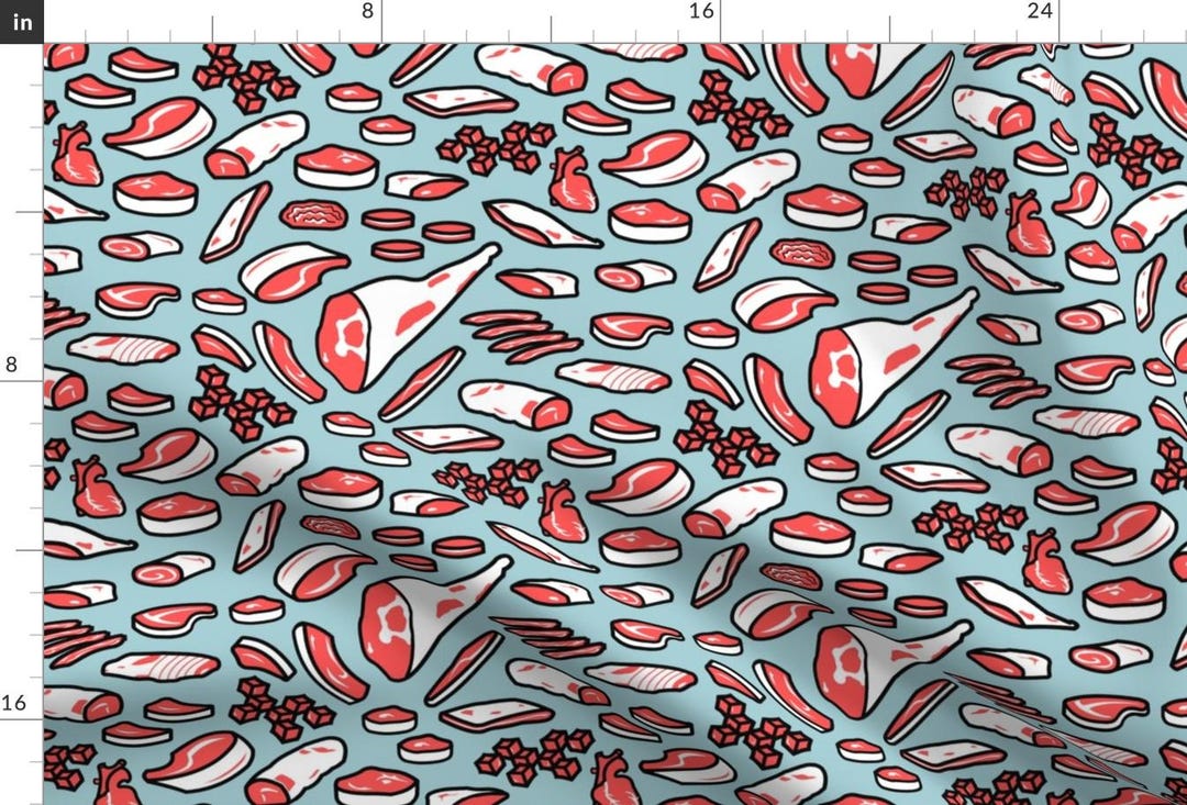 Butcher Fabric - All Meat Blue by Thirdhalfstudios - Meat Flesh Bones ...