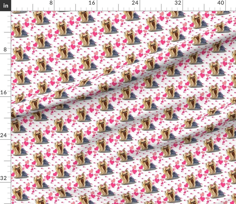 Yorkie Fabric Yorkie Pink Hearts Medium by Catialee Yorkie - Etsy