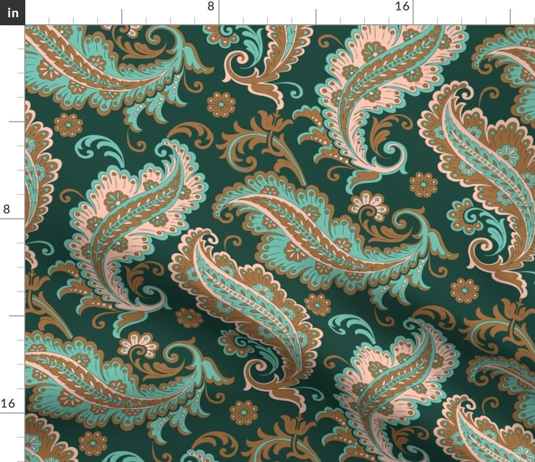 Green Paisley Illustration Fabric Paisley Pattern by - Etsy