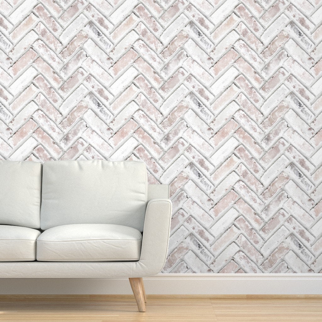 Chevron Brick Wallpaper Faux Brick Herringbone by Erin - Etsy