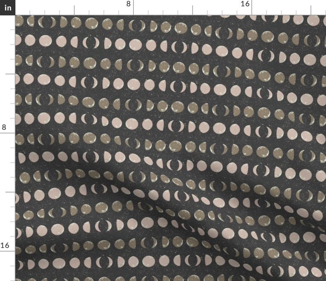 Moon Phases Fabric Moon Phase Stripes in Charcoal by ...