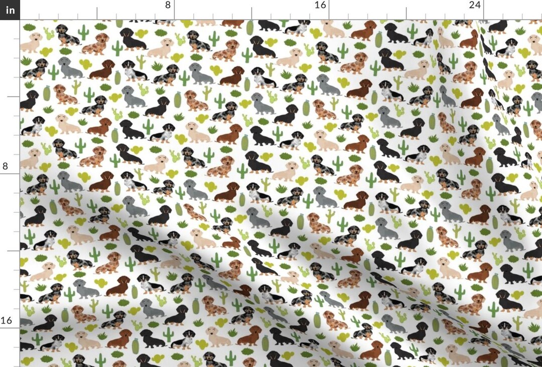 Desert Dachshund Fabric - Dachshund Dog Fabric White by Petfriendly ...