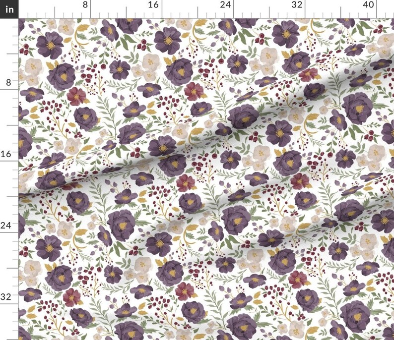Purple Autumn Floral Fabric Saturated Autumn Meadow Fall - Etsy