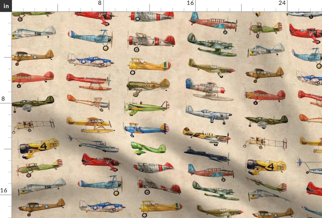 Airplane Vintage Models Aircraft Fabric - Antiqued Planes Fabric Repeat ...