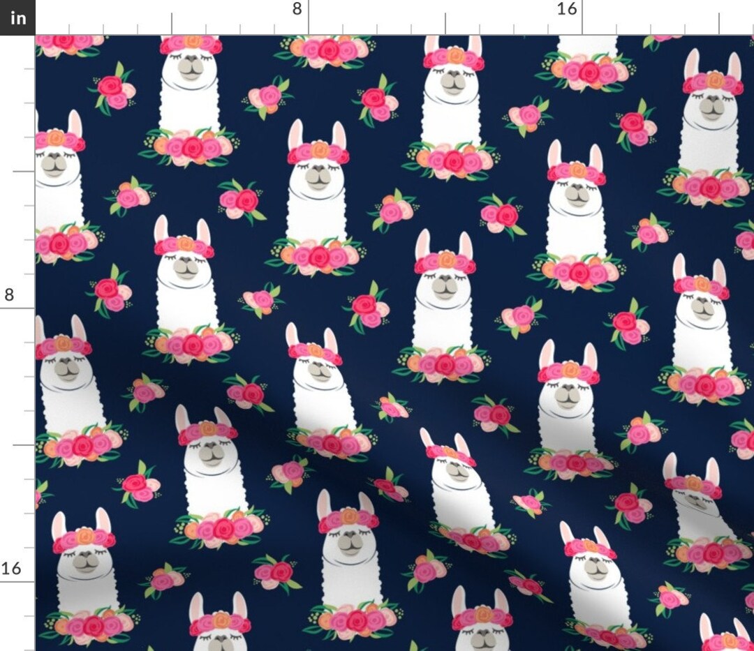 Llama Fabric Floral Llama Spring Colors on Navy by Littlearrowdesign ...