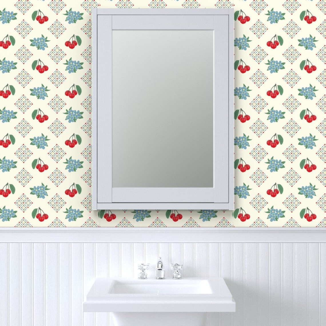 Retro Kitchen Wallpaper Kitchen Cherry Large Print by - Etsy