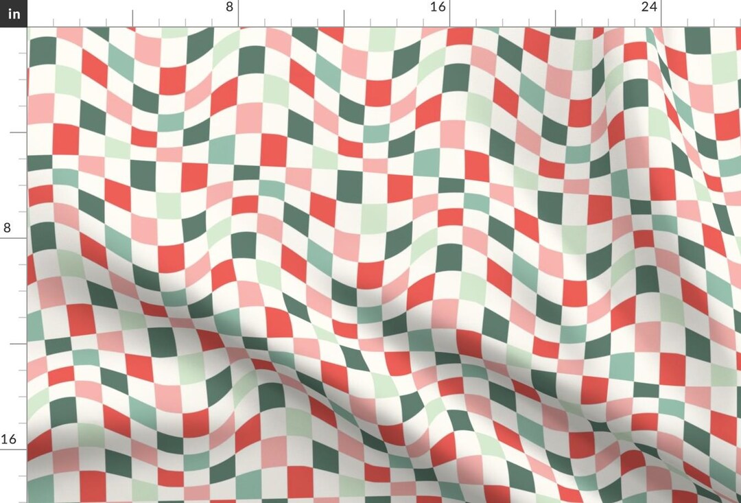 Retro Checks Fabric - Wavy Checkerboard by Ivieclothco - Red Green ...