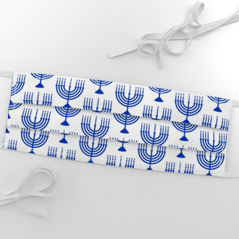 Hanukkah Menorah Fabric Menorahs Hanukkah Blue On White | Etsy