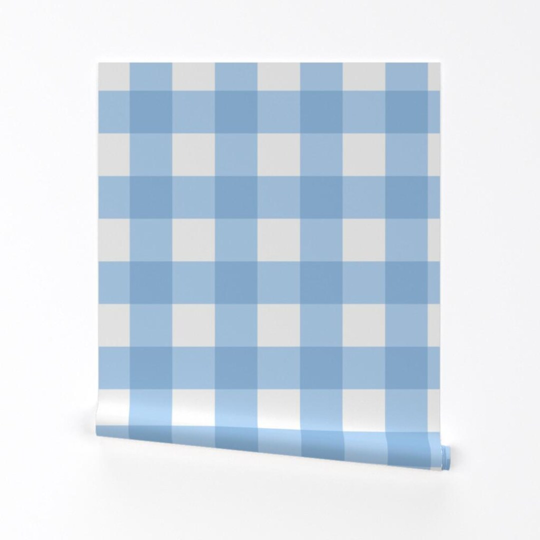 Nursery Wallpaper - Large Buffalo Check in Light Blue by Domesticate ...