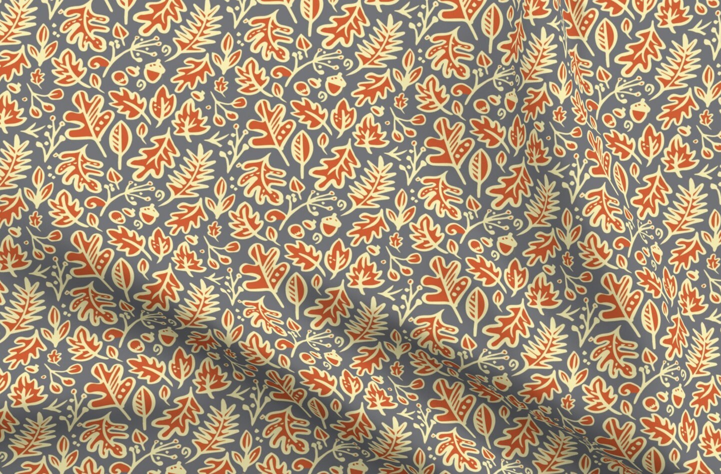 Modern Leaf Fabric Leaves-Fall Blueish By Leticia Plate | Etsy