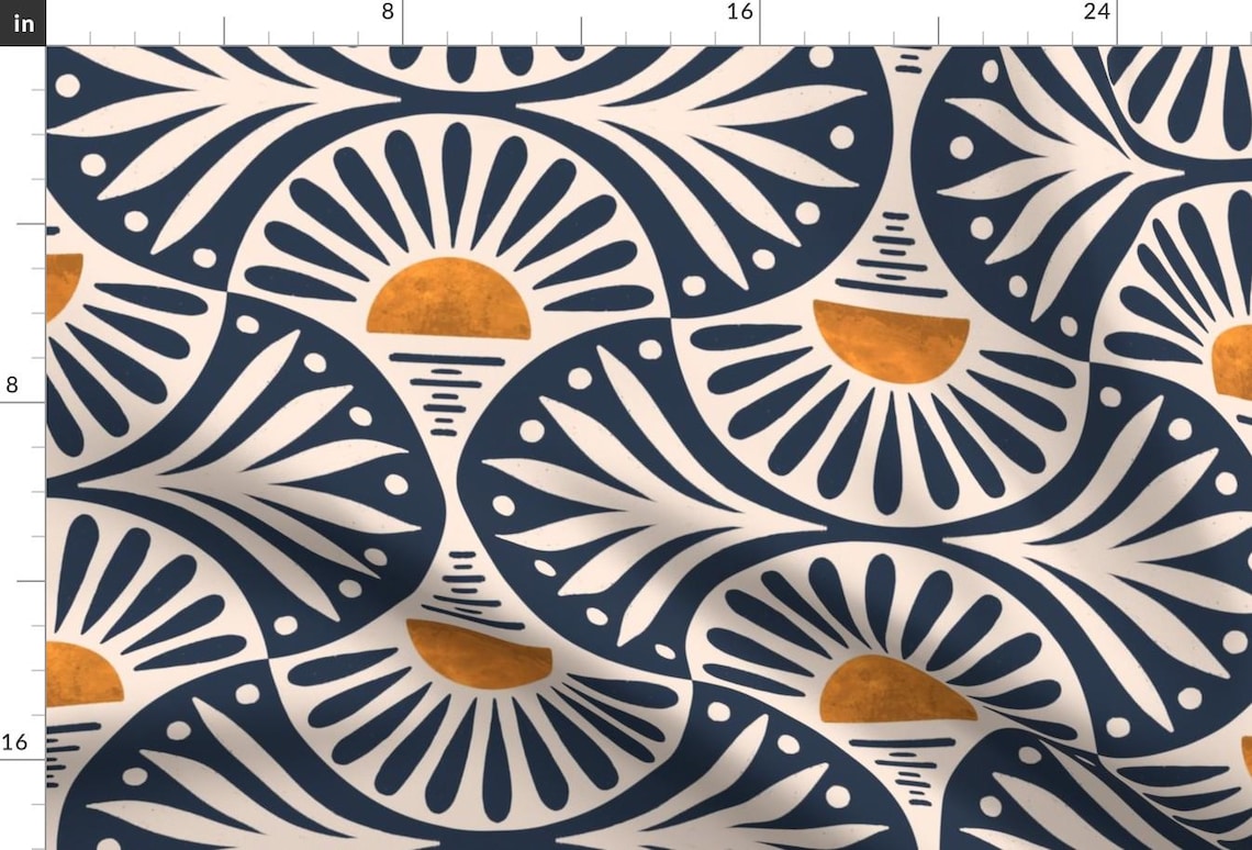 Sunset and Leaves Upholstery Fabric- Art Deco by De_koro - Scallops ...