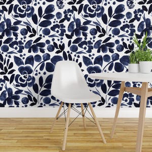 Floral Wallpaper - Navyfloral Pattern by Crystal Walen - Indigo Floral ...