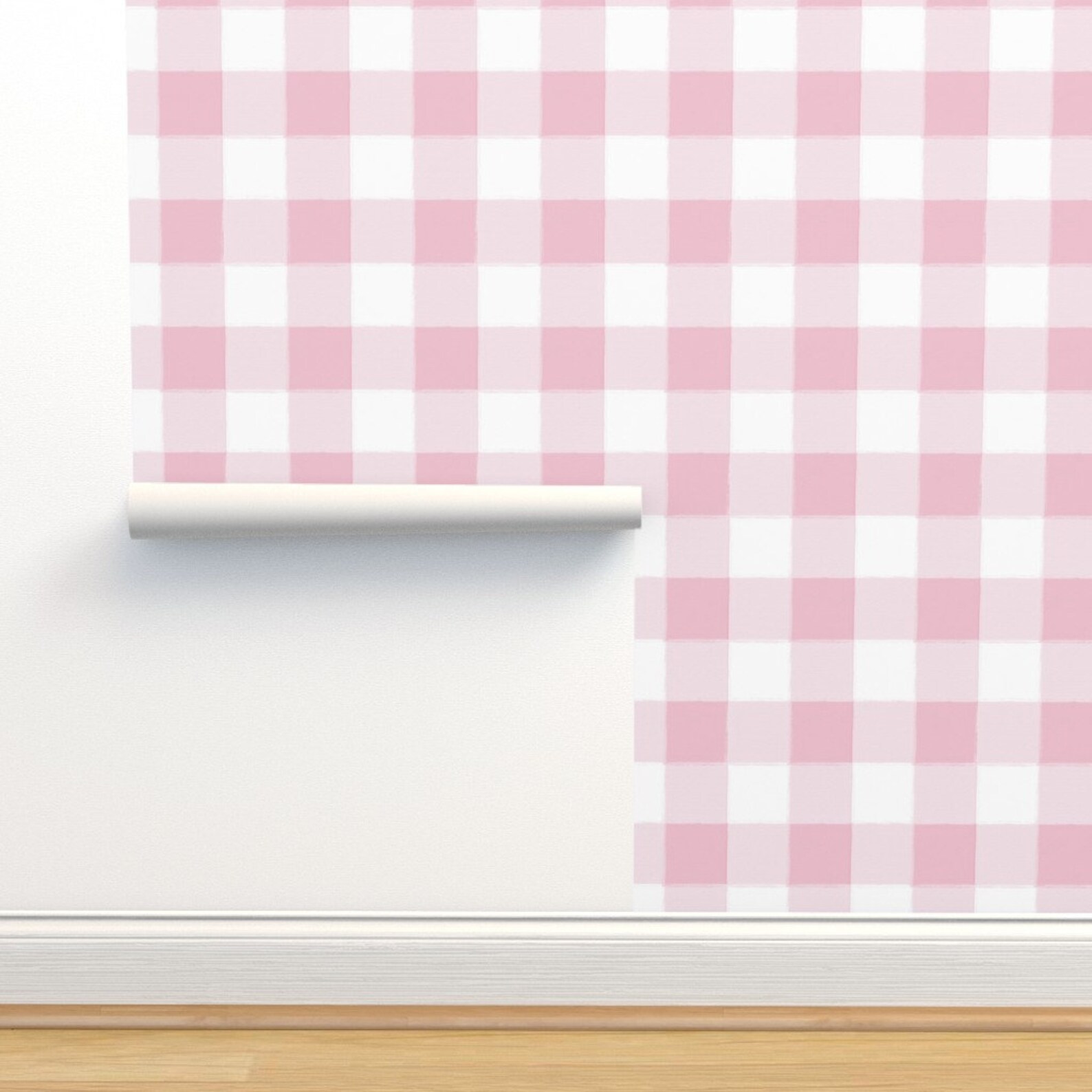Pink Gingham Wallpaper Large Azalea Pink Gingham by - Etsy