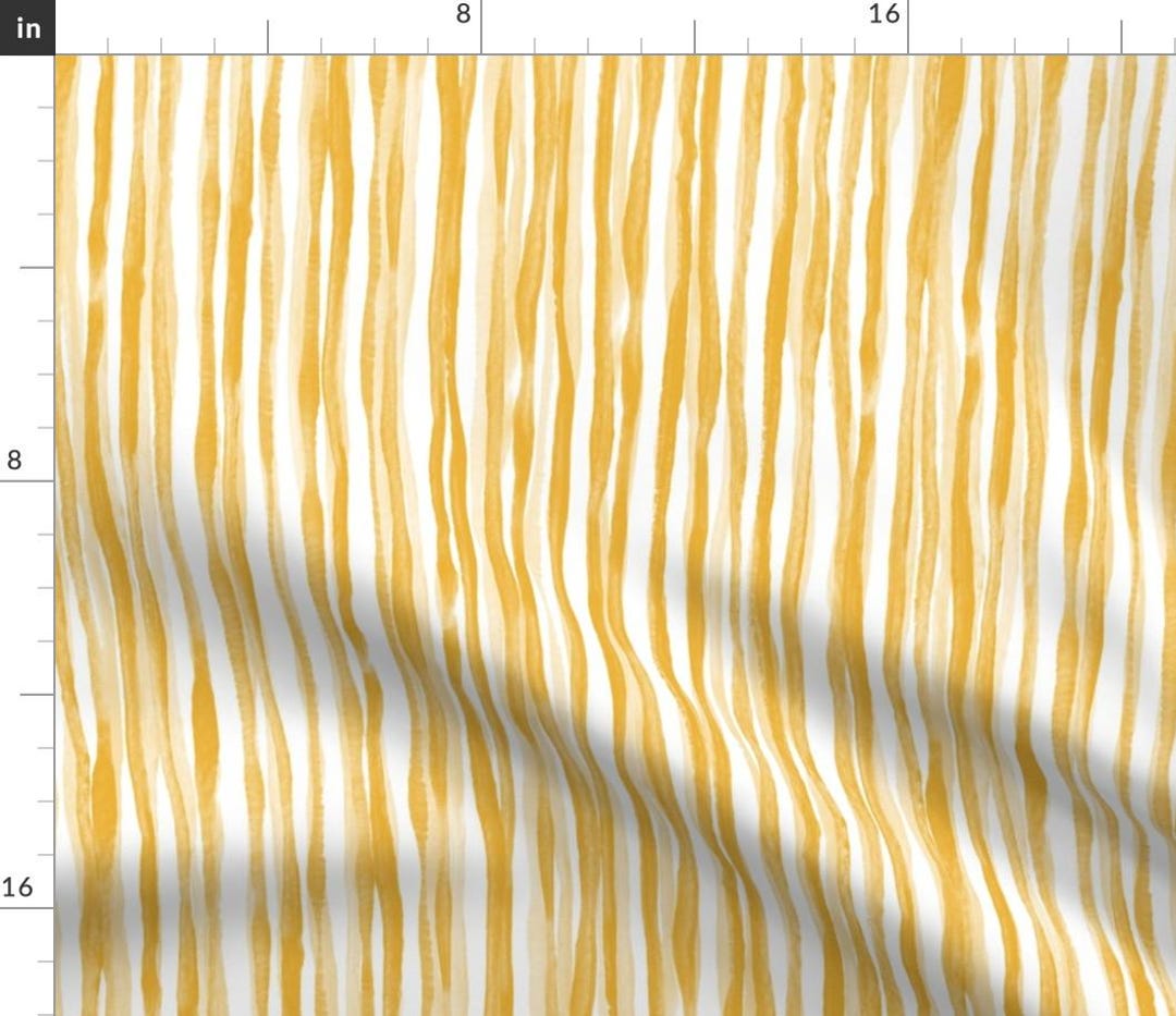 Yellow Stripes Fabric Rustic Gouache Stripe in Mustard Yellow on White ...