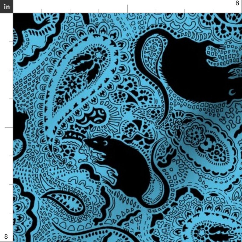Rat Fabric turquoise Paisley Rats Medium Size by - Etsy
