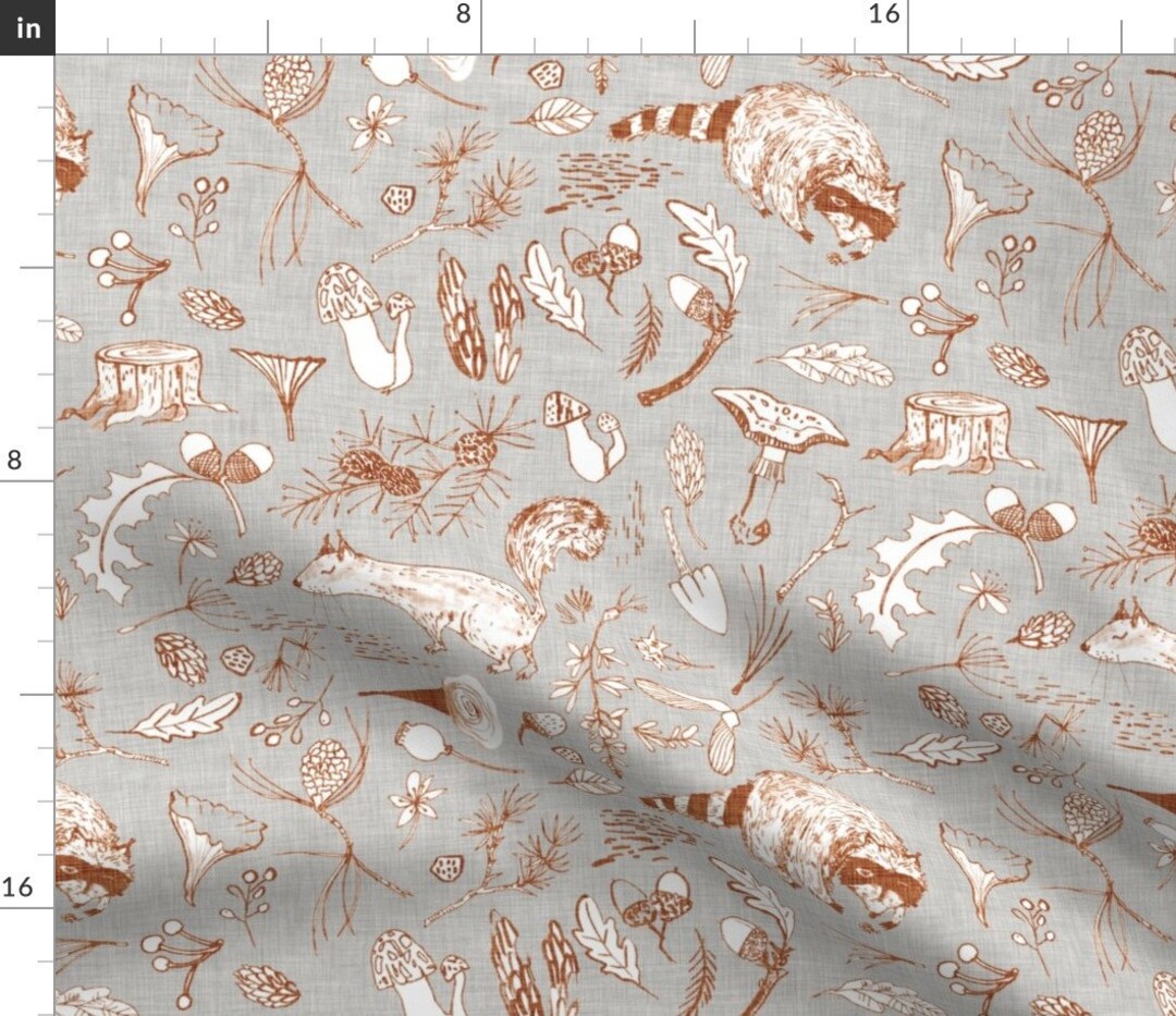 Raccoon Fabric Forest Critters sienna by Nouveau Bohemian - Etsy