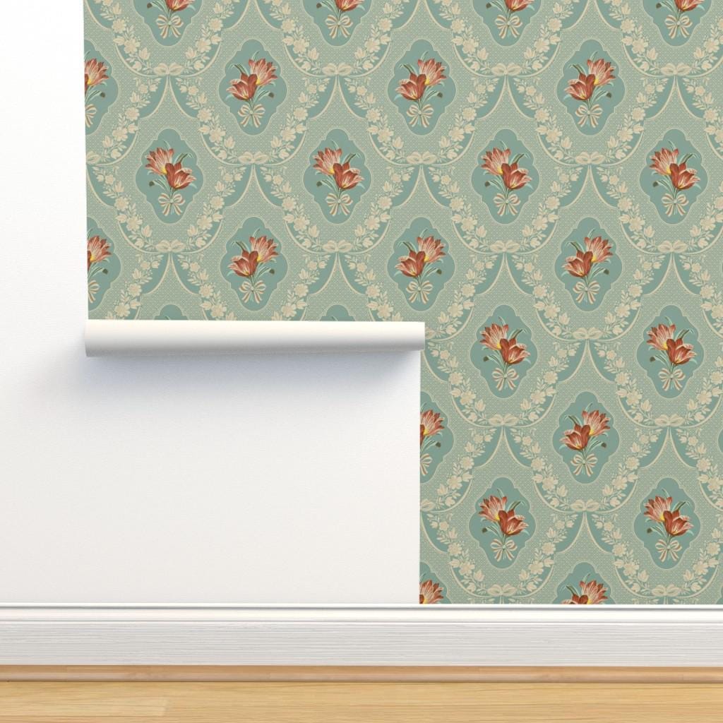 Vintage Floral Wallpaper - Tulip Damask 1b by Muhlenkott - Baroque Lace ...