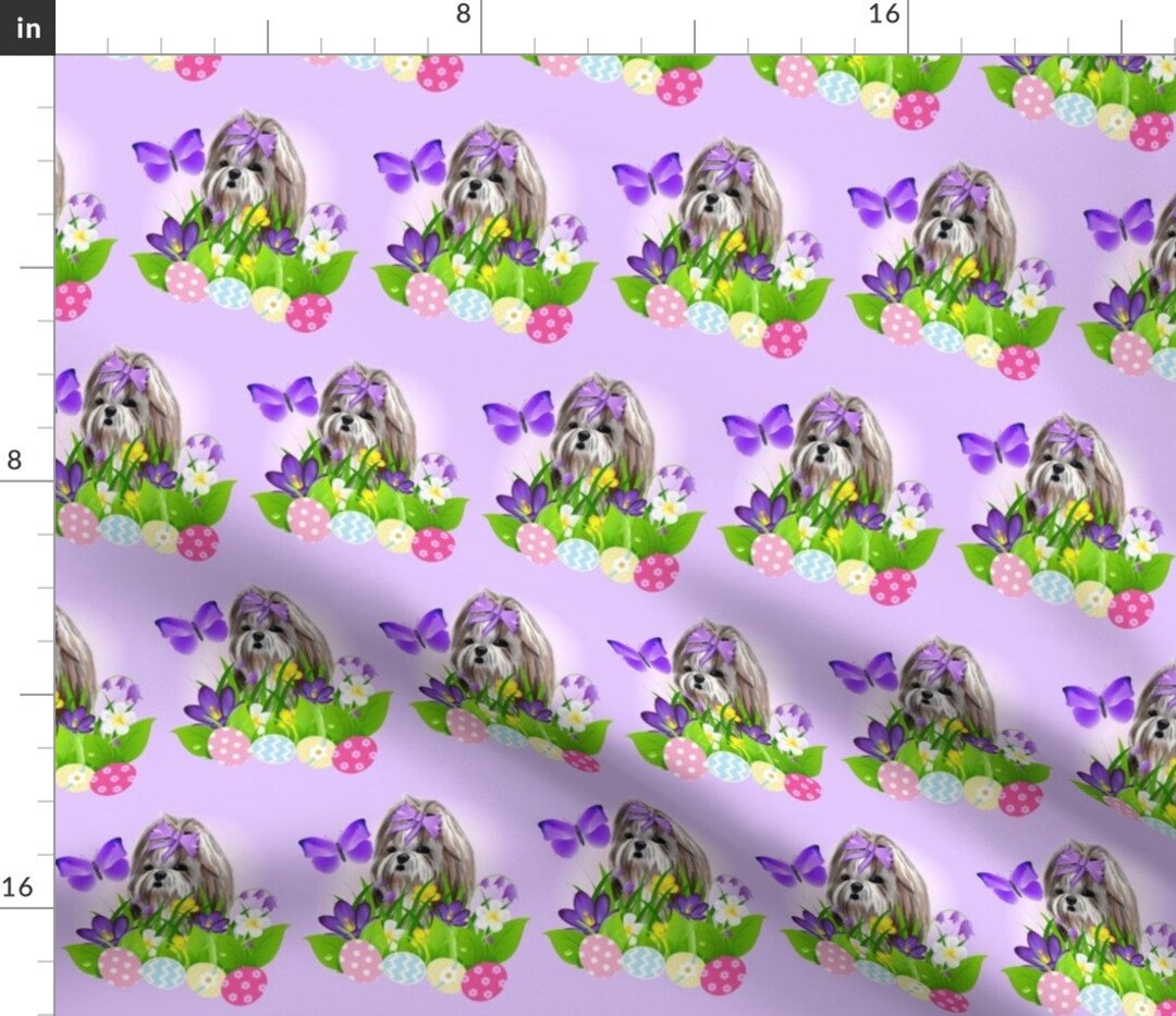 Shihtzu Fabric Easter Shih Tzu by Barbyyy Purple Floral Puppy Dog Pet ...