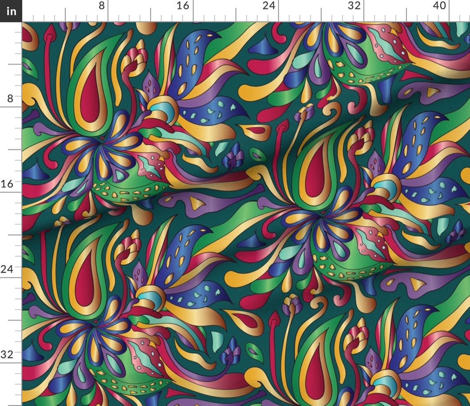 Groovy Fabric Groovy Mushroom Paisley Florals Jewel Tone - Etsy