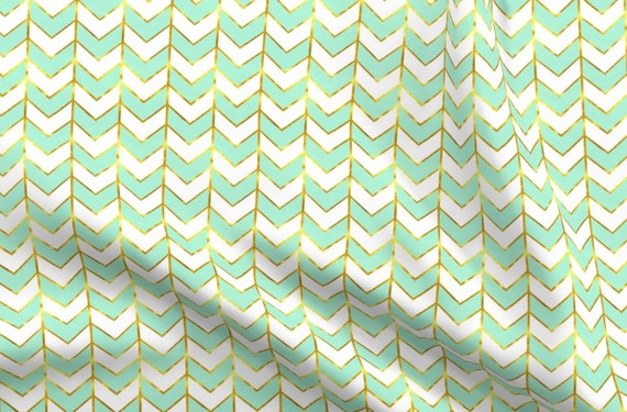 Mint and Gold Chevron Fabric Gilded Herringbone In Mint By | Etsy