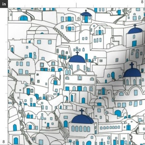 Greek Fabric Santorini Skyline by Fletcherartworksllc Greek Art ...