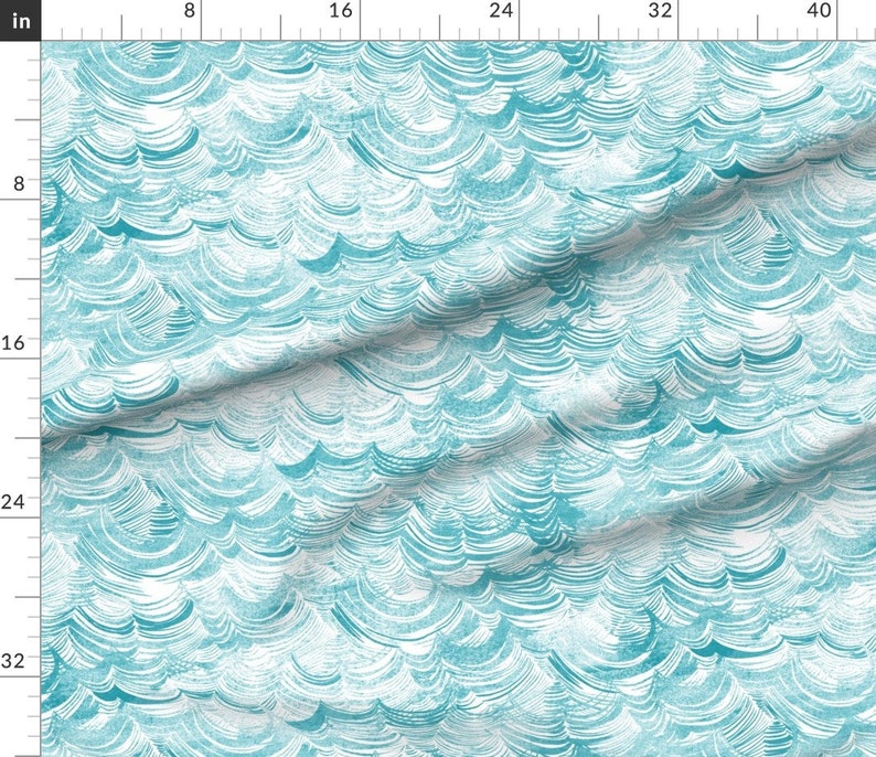 Ocean Waves Fabric Wild Ocean Aqua By Nouveau Bohemian - Etsy España