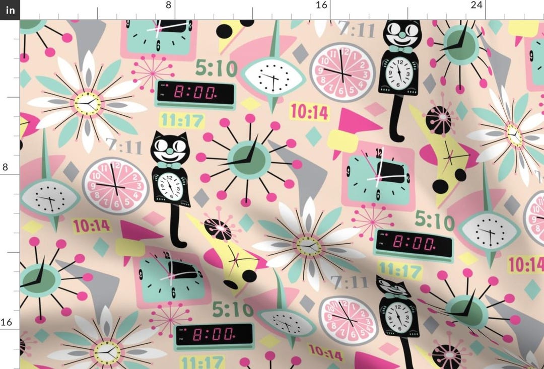 Clocks Fabric - Fun Times! by Designs by Lisa K - Retro Cotton Fabric ...