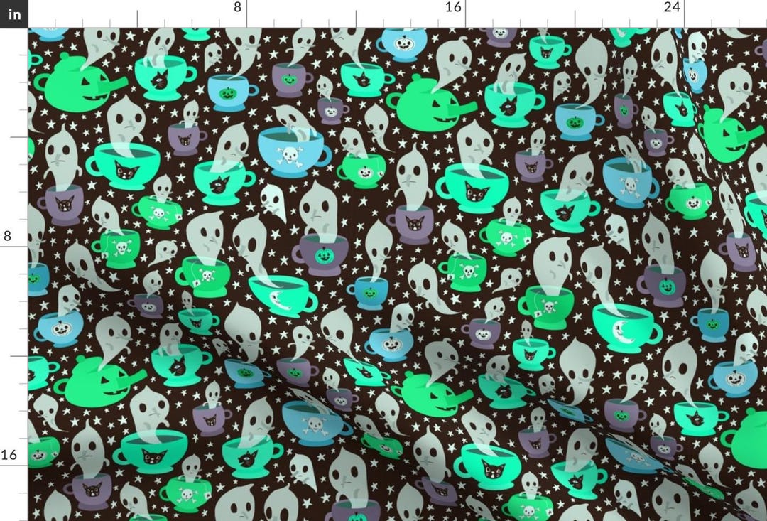 Ghost Coffee Fabric Tea Cup Ghosts In Blues By Heidikenney Ghost ...